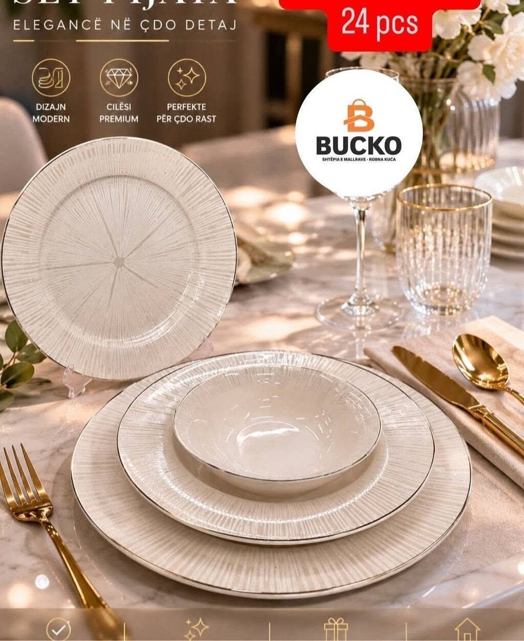 Porcelanski set tanjira – 24 dela Elegantni servis za ručavanje sa