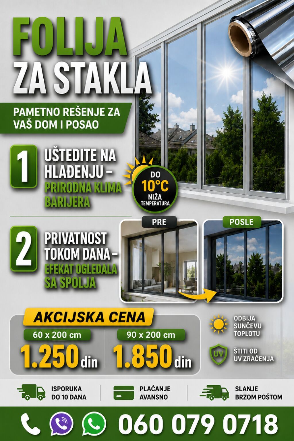 FOLIJA ZA STAKLA – pametno rešenje za dom i posao - Do 10°C niža