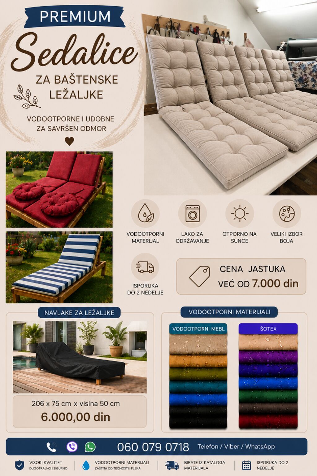 PREMIUM sedalice i navlake za baštenske ležaljke - Vodooporne i