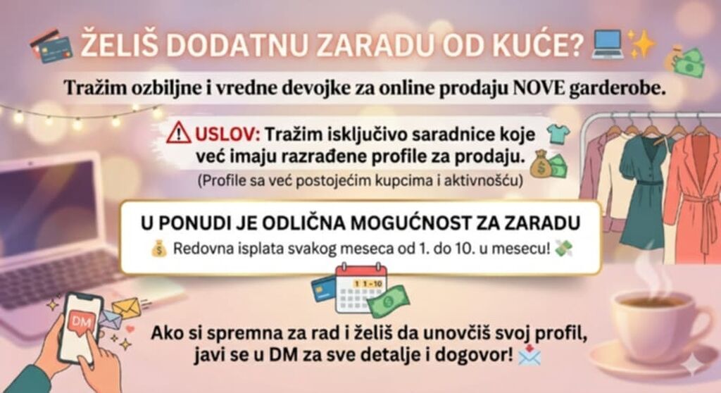 Online saradnja – prodaja NOVE garderobe. - Potrebne ozbiljne i vredne