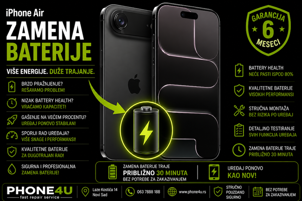 Zamena baterije iPhone Air | Phone4U Novi Sad