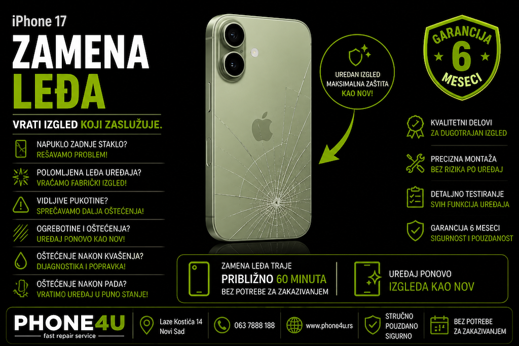 Zamena leđa iPhone 17 | Phone4U Novi Sad