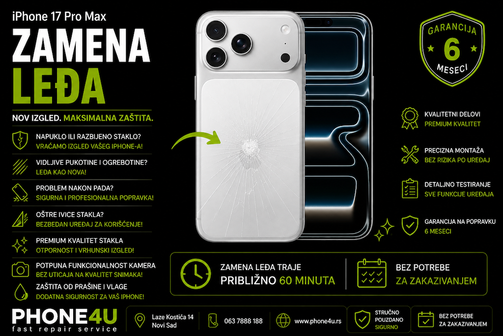 Zamena leđa iPhone 17 Pro Max | Phone4U Novi Sad