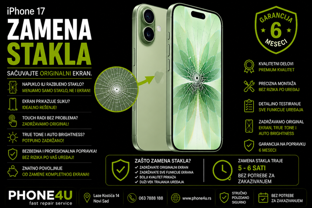 Zamena stakla iPhone 17 | Phone4U Novi Sad