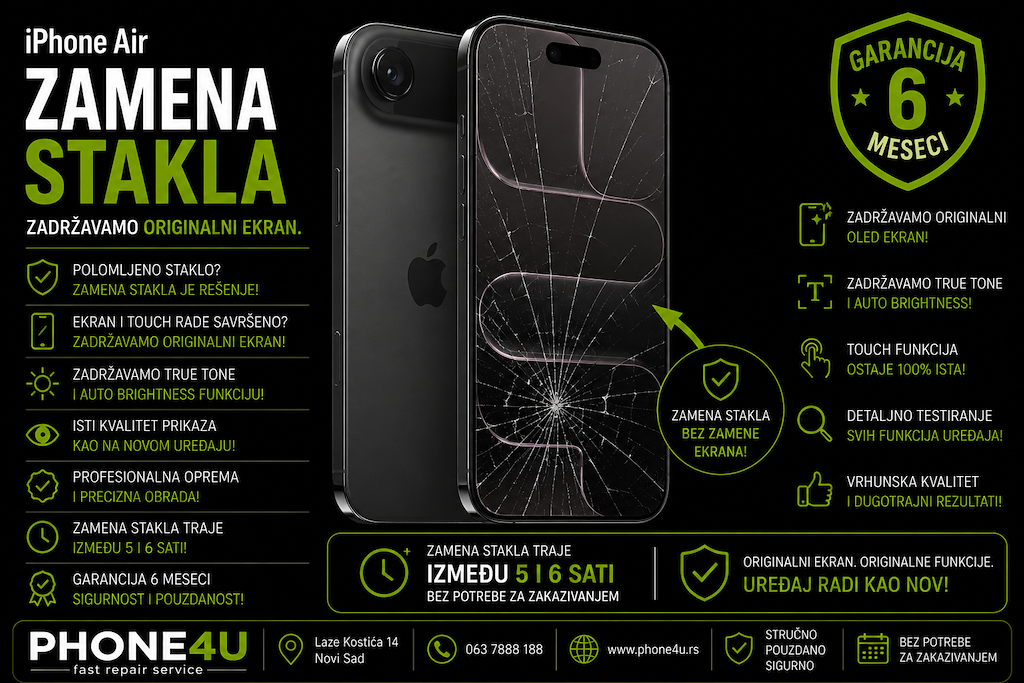 Zamena stakla iPhone Air | Phone4U Novi Sad