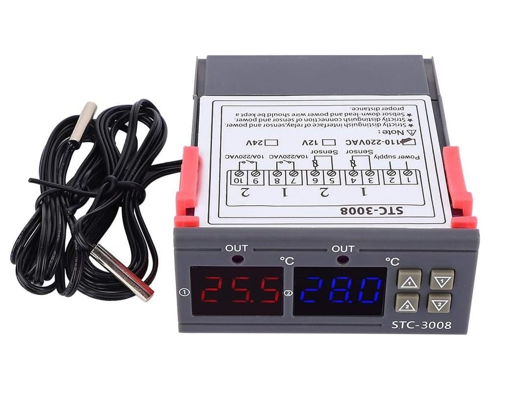 Digitalni Termostat STC-3008 12V DC sa Dve Sonde (Grejanje i Hlađenje) - za Inkubatore i Akvarijume