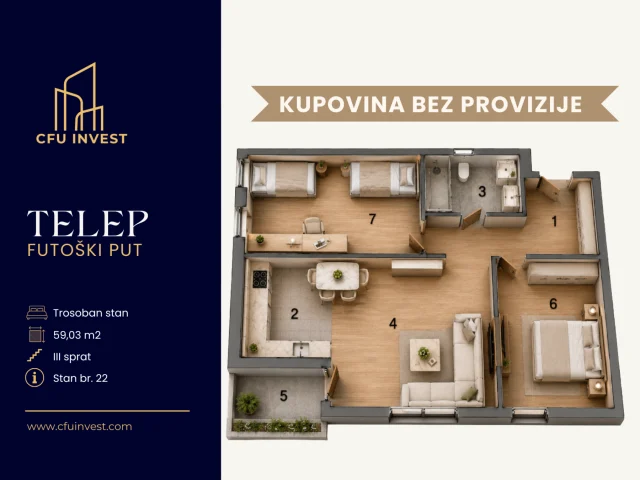 1000035 - Telep – trosoban stan 59 m², novogradnja, povrat PDV-a, kupovina bez provizije