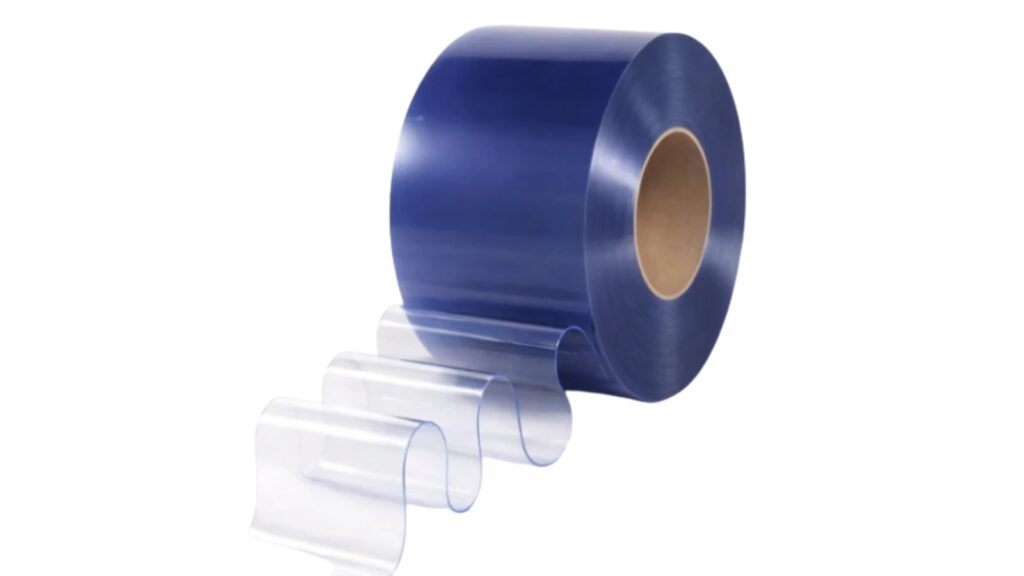 PVC trakasta zavesa 300 mm x 2 mm (plavo providna)