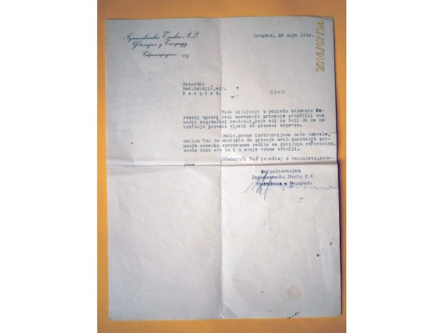Jugoslovenska Banka A.D. - onerozna primanja 1934 god