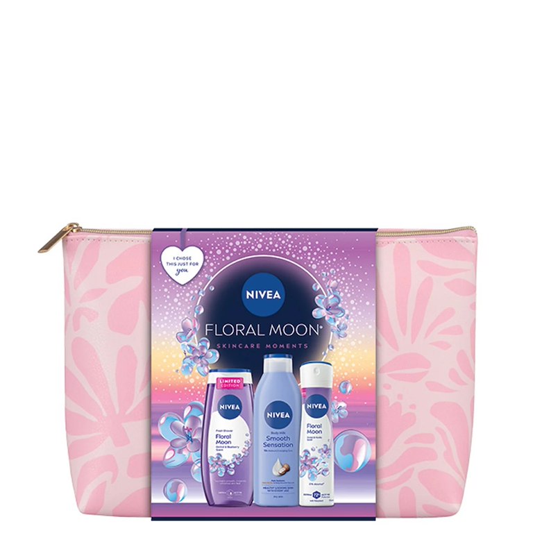 NIVEA SET W 60073470 FLORAL MOON (GEL ZA TUŠIRANJE 250ML + DEO 150ML + MLEKO ZA TELO 250ML) NESESER