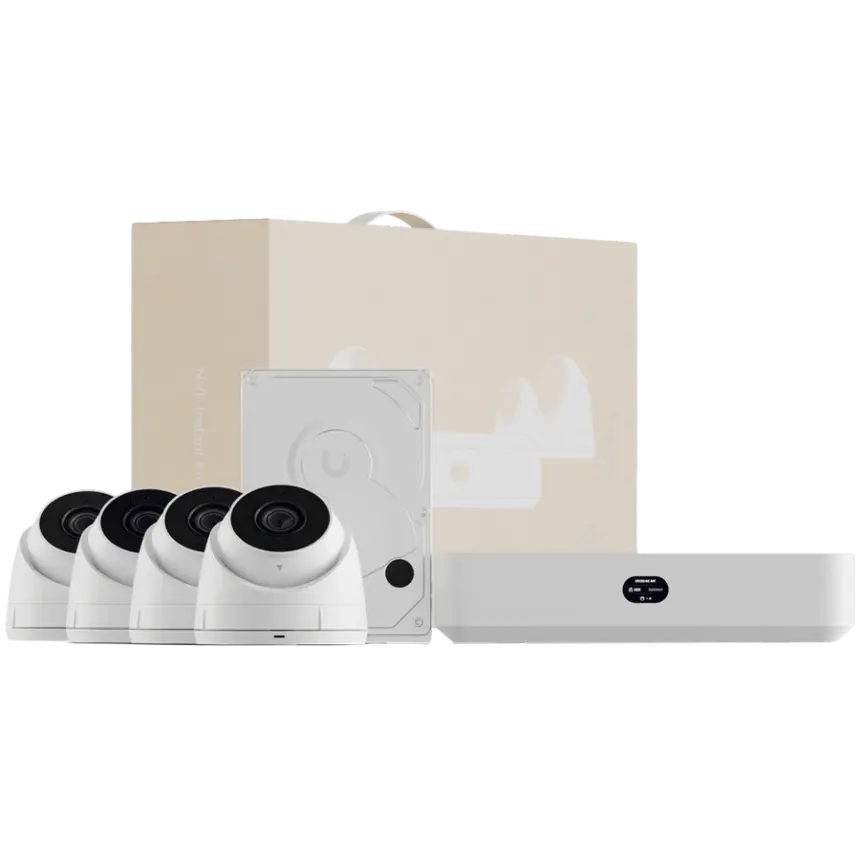 Ubiquiti UniFi UNVR-Instant-KIT-EU Compact Protect NVR Kit, includes (1) UniFi Protect NVR Instant with (4) G5 Turret Ultra cameras and (1) 1TB HDD, delivering an all-in-one solution for fast and ...