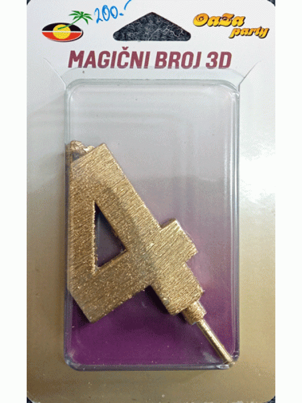 Svećica magični broj 3D 4 zlato