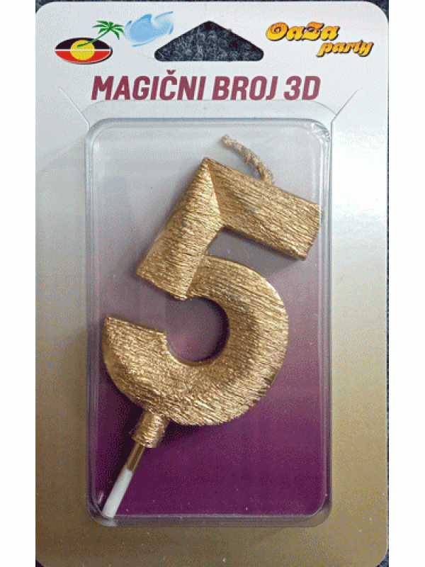 Svećica magični broj 3D 5 zlato