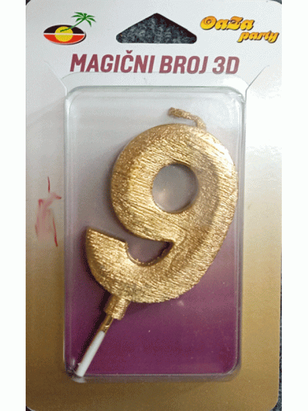 Svećica magični broj 3D 9 zlato