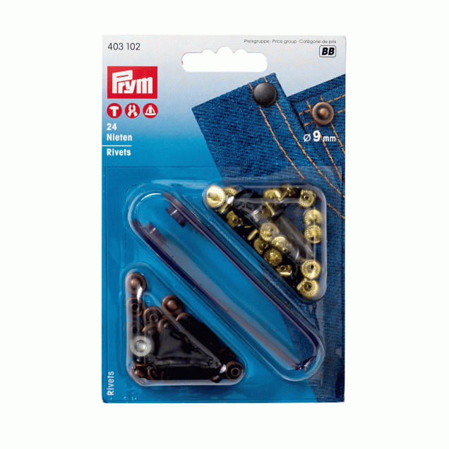 Zakivci za džins 9mm antik bakar/crni 24St