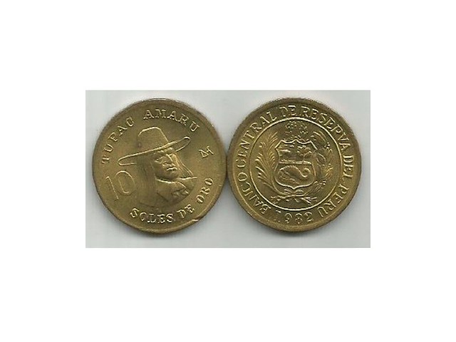 Peru 10 soles de oro 1982. TUPAC AMARU