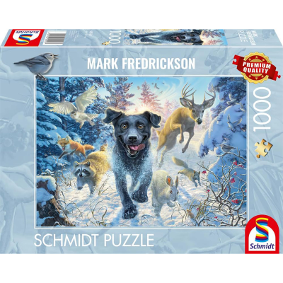 Puzla - Schmidt, Mark Frederickson, Dog Love, Black Labrador in Snow, 1000pcs