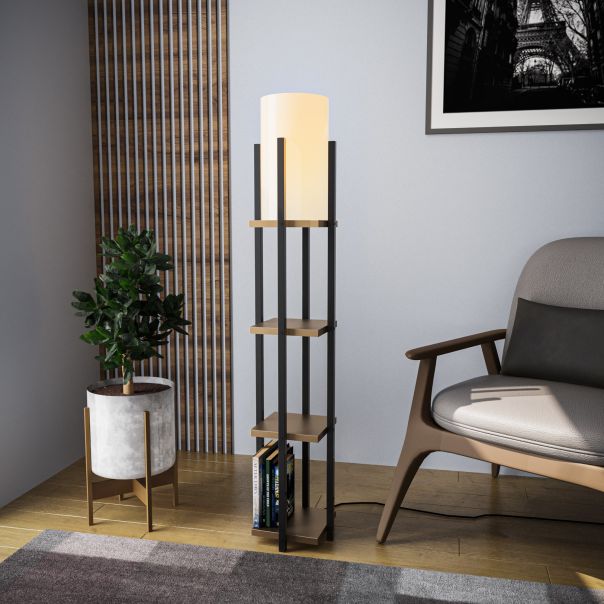 OPVIQ Podna lampa sa policom Shelf Lamp 8115, crna/braon