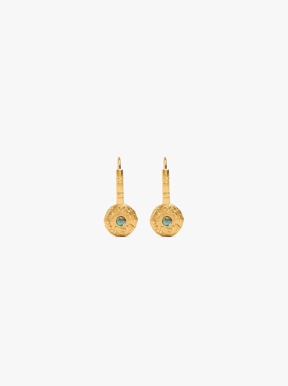 OVAL EARRINGS WITH 18K GOLD PLATED STONE - 925 STERLING SILVER