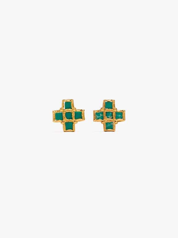 CROSS EARRINGS WITH STONES 18K GOLD PLATED - 925 STERLING SILVER
