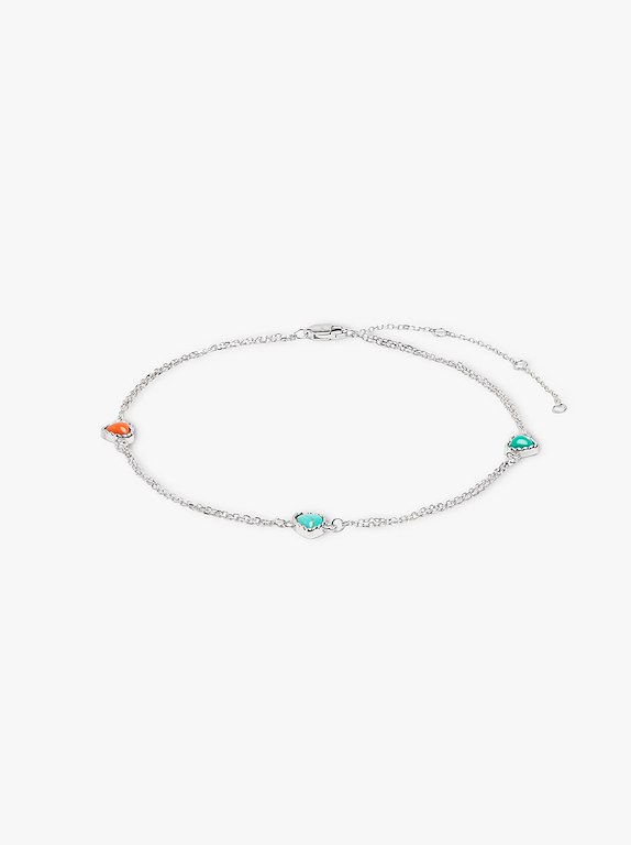 ANKLE BRACELET WITH STONE HEARTS - 925 STERLING SILVER