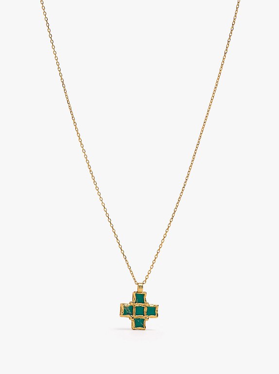 NECKLACE CROSS WITH STONES GOLD PLATED - 925 STERLING SILVER