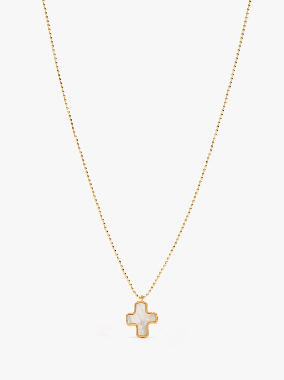 NECKLACE WITH CROSS PEARL 18K GOLD PLATED - 925 STERLING SILVER