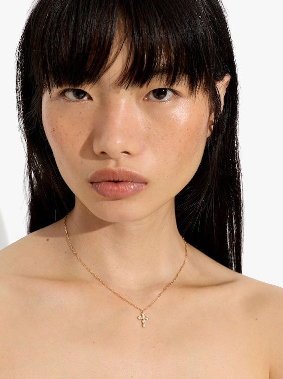 NECKLACE CROSS WITH CUBIC ZIRCONIA 18K GOLD PLATED - 925 STERLING SILVER