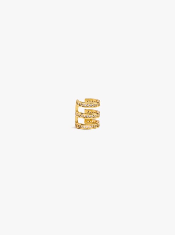 TRIPLE EFFECT EARCUFF WITH CUBIC ZIRCONIA 18K GOLD PLATED - 925 STERLING SILVER