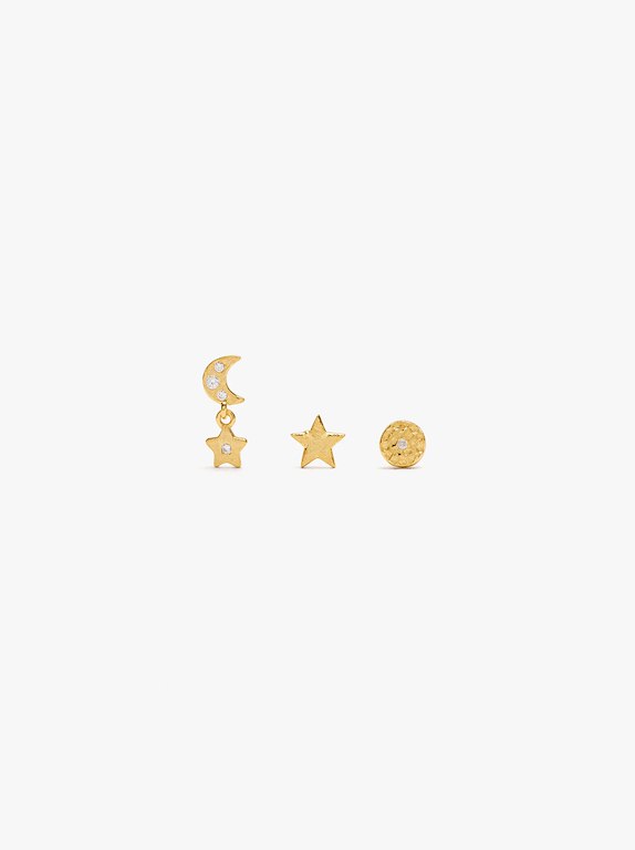 SET OF EARRINGS WITH COSMIC MOTIFS 18K GOLD PLATED - 925 STERLING SILVER