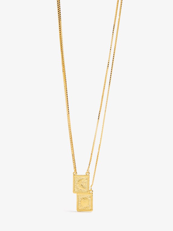 DOUBLE NECKLACE WITH PENDANTS - 925 SILVER 18K GOLD PLATED