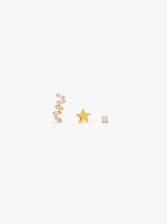 SET OF STAR MOTIF EARRINGS WITH 18K GOLD PLATED - 925 STERLING SILVER