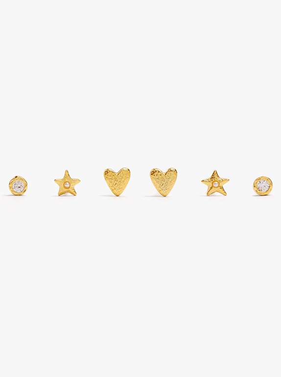 SET OF PAIRS OF EARRINGS WITH CUBIC ZIRCONIA 18K GOLD PLATED - 925 STERLING SILVER