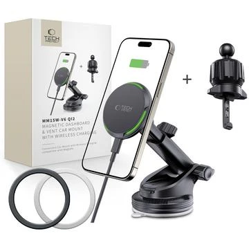 TECH-PROTECT MM15W-V6 QI2 MAGNETIC MAGSAFE DASHBOARD & AIR VENT CAR MOUNT / WIRELESS CHARGER - 15W - BLACK