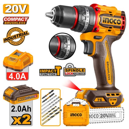 Akumulatorska vibraciona bušilica/odvrtač 76Nm; 20V 2x2,0Ah Super INGCO CIDLI207686E