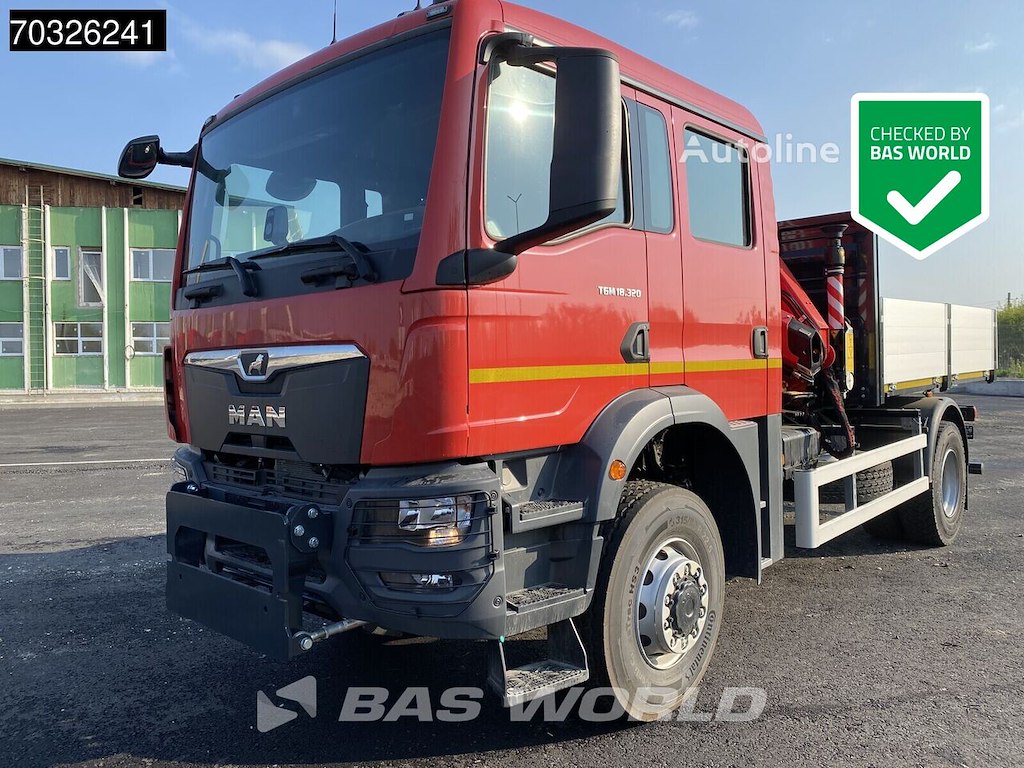 Novi MAN TGM 18.320 4X4 NEW! Double cabin Fassi F115 Automatic Full Steel kamion s ravnom platformom