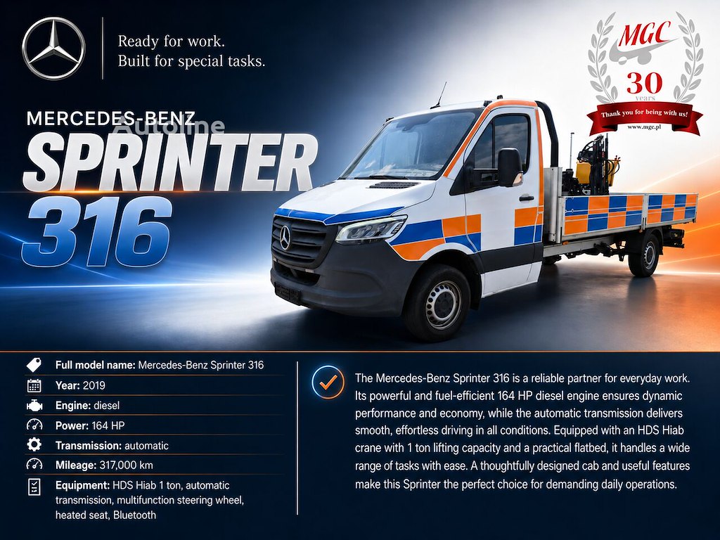 Mercedes-Benz Sprinter 316 - 7G Tronic Plus - HIAB Lift kamion s ravnom platformom < 3.5t