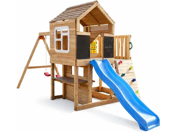 Kinder Home Dečija kućica za igru Tobogan, 2 ljuljaške, penjalica, peskarnik, 250x150x267cm