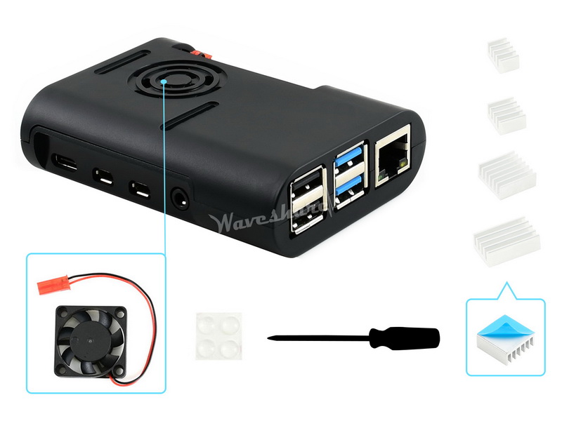 Kućište za Raspberry Pi 4, sa hladnjacima i ventilatorom, ABS