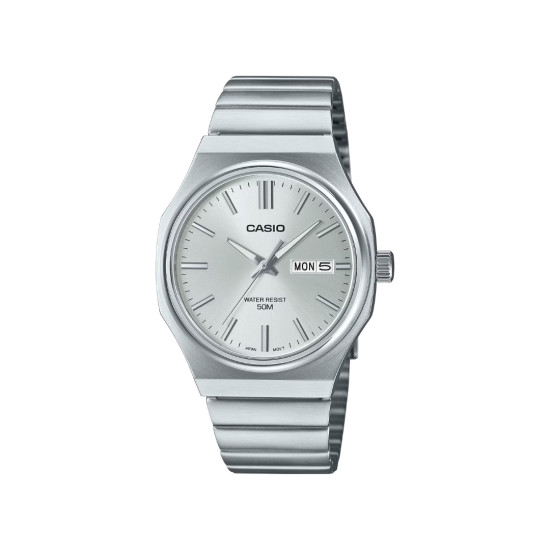 Casio MTP-E735D-7A muški sat Classic Clean Monochromatic Octagonal Date Day Sunray Dial 37mm