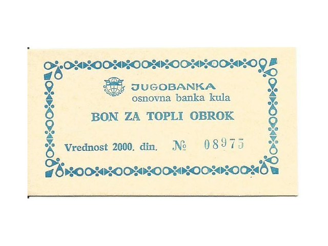 Bon za topli obrok JUGOBANKA Osnovna Banka Kula