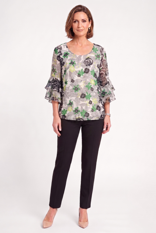 Bluza Aura 26 print - Ženska cvetna bluza sa zvonastim karner rukavima