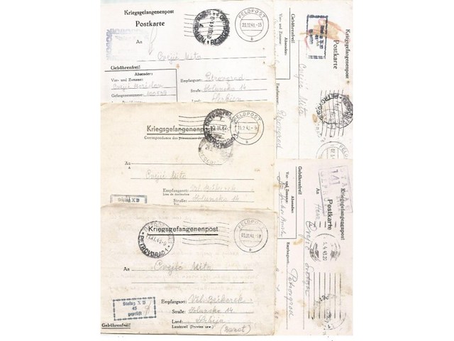 Pisma ratnih zarobljenika iz 1941 - 1943.  5 kom.