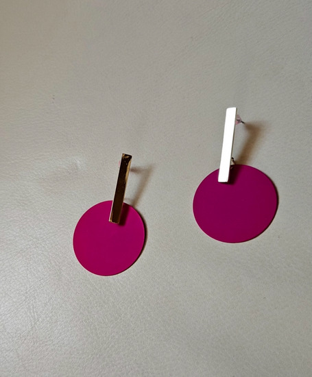 Fuchsia geometric round drop minđuše, akrilik