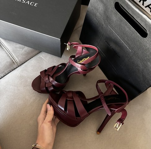 YSL burgundy tribute platforms
