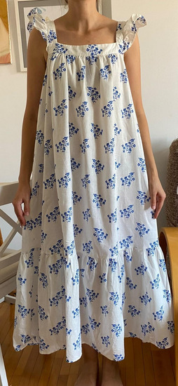 Prelepa belo-plava lanena maksi haljina H&M %%%
