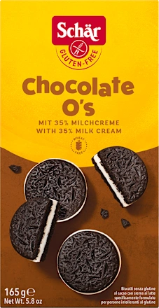 Schär
Chocolate O's kakao biskvit sa mlečnim krem punjenjem, bez glutena, 165 g