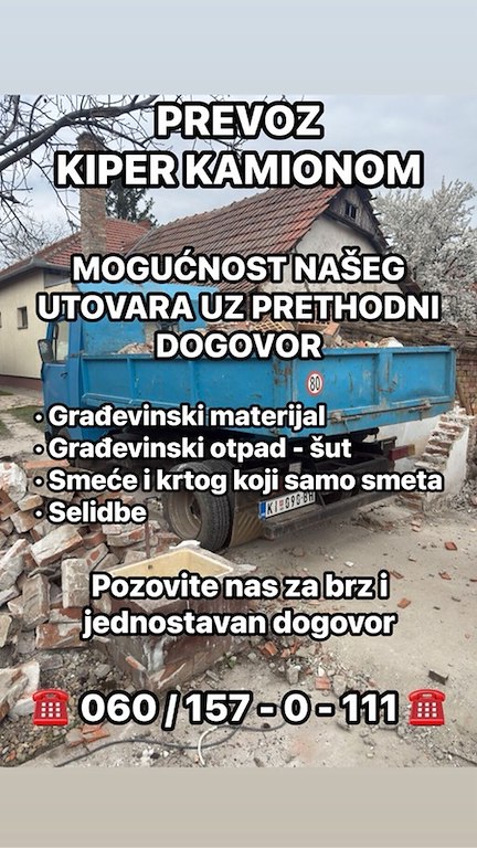 Usluga prevoza kiper kamionom - Prevoz građevinskog materijala -