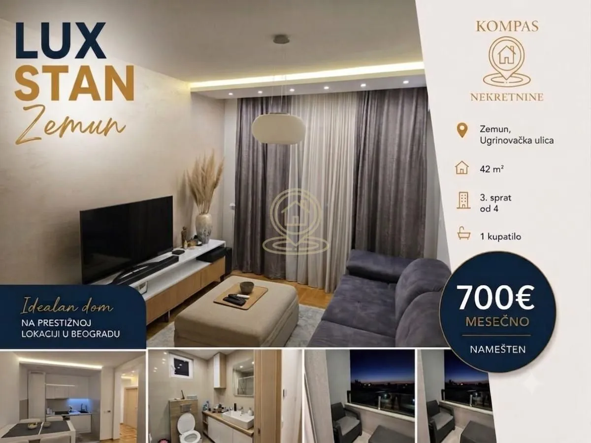 Izdavanje, dvosoban stan, 47m², Zemun Gornji Grad, Zemun Sve Podlokacije