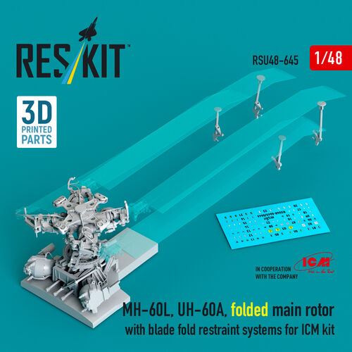 NEW! RES/KIT U48-0645 Sikorsky MH-60L and UH-60A - Folded Main Rotor with Blade Fold Restraint Systems (for ICM Kits / 3D Printed)